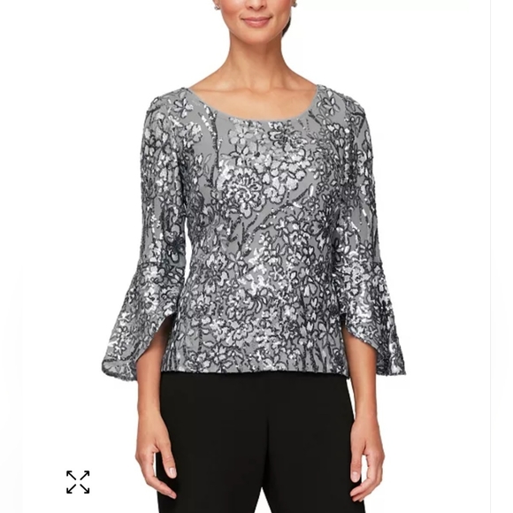 Alex Evenings | Tops | Alex Evenings Petite Embellished Bellsleeve Top ...
